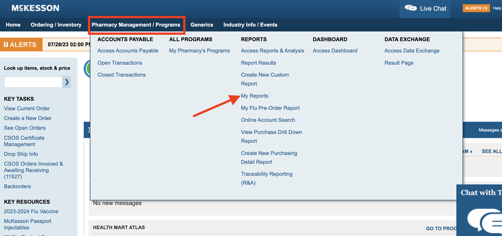 How to export invoice data from McKesson Connect